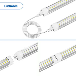 ONLYLUX 5ft LED Shop Light Fixture, Linkable 6500K Daylight White Tube Light, High Output, Double Sided V Shape T8 Integrated 5 Foot Led Bulbs for Garage,Warehouse,Clear Lens 10-Pack