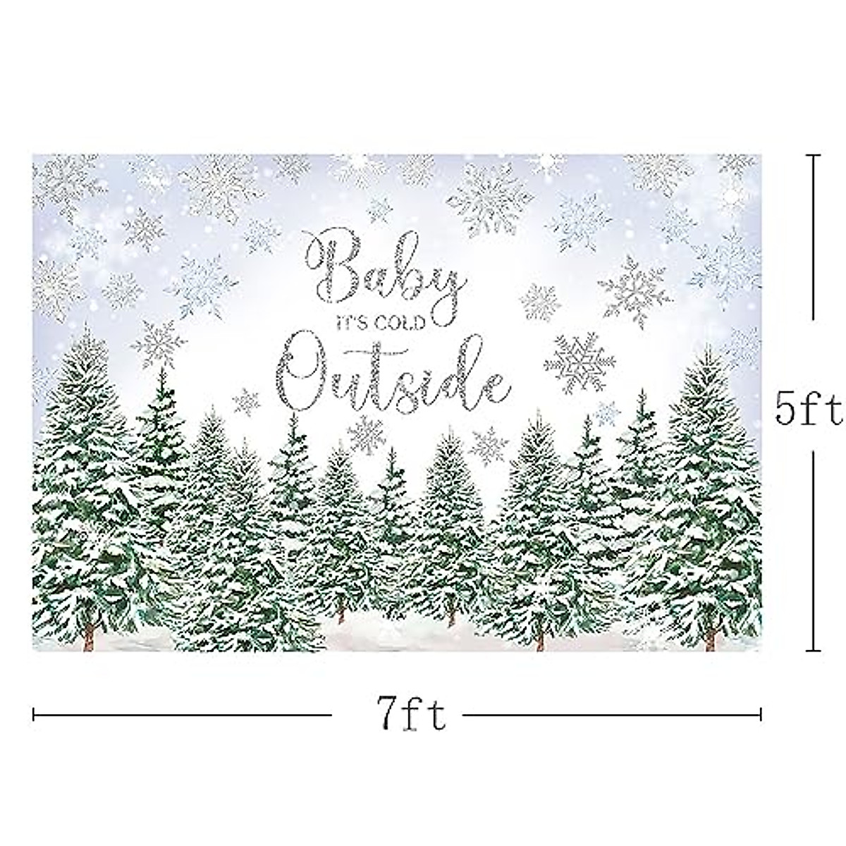MEHOFOND 7x5ft Winter Baby Shower Backdrop Baby It's Cold Outside Snowflake Forest Pine Tree Green Photography Background Baby Shower for Boys Party Banner Decorations Photo Booth Props