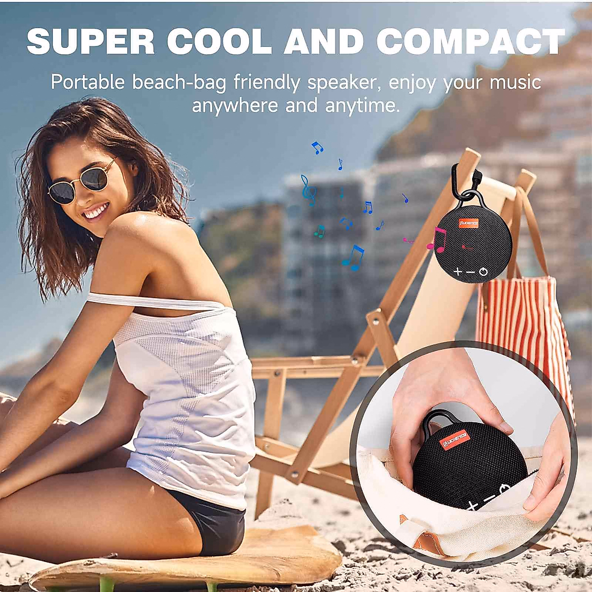 UrbanX Audience Series IPX7 Bluetooth Waterproof Speaker with Clip, 20H Playtime, Compact Speaker with Big Sound, Punchy Bass, Wireless for Cat S62 & Beach, Pool, Boat, Biking Black 1 Pack