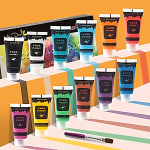 Maydear 12 Colors Face Body Paint Set, Safe Non-Toxic Liquid Paint for Adults and Children, Halloween, Cosplay - Matte 0.7 FL OZ Each
