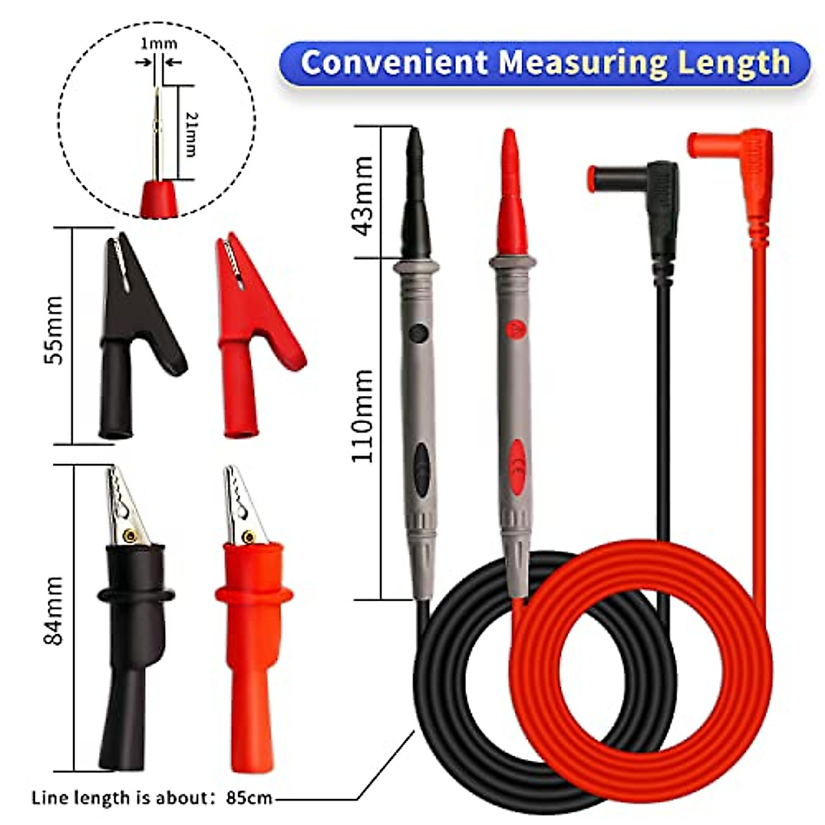 V TELESKY WG-011 III 1000V & CAT IV Test Lead and Safety Alligator Clips Soft Silicone Electrician Test Leads Kit with Silicone Alligator Clips CAT600V (Test Lead)
