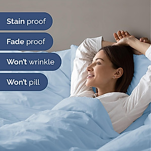 CGK Unlimited Sky Blue Sheet Set with Duvet (Queen Size) - Bed Set Includes Fitted Sheet, Flat Sheet, Duvet Cover & Pillow Cases/Shams - Bedding Set - Breathable Bed Duvet Set