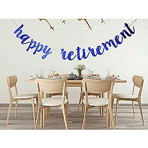 StarsGarden Happy Retirement Banner, I'm Retired, Goodbye Tension Hello Pension, Goodluck We Will Miss You Retirement Party Hanging Paper flag(Blue)