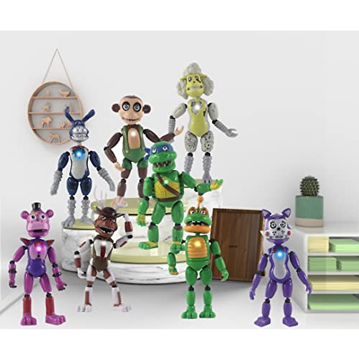 THEMAZ 8Pcs/Set 6.3in Inspired by Game Five Night at Freddys Toys Bonnie Blue Mascot FNAF Action Figure Dolls Light Figures Toys with Movable Joints Cake Decoration for Children