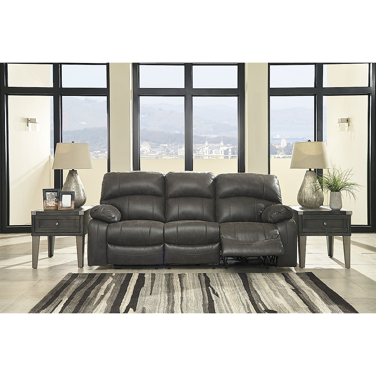 Signature Design by Ashley Dunwell Adjustable Power Rocker Reclining Sofa with USB Charging, Gray