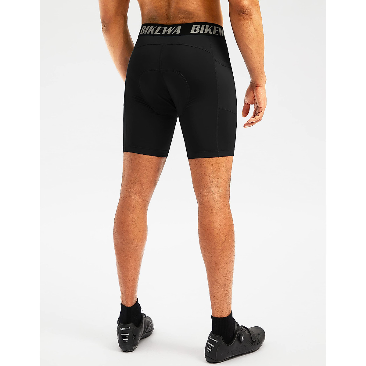 Men's 4D Padded Bike Shorts Cycling Underwear Biking Bicycle Road Riding Cycle Biker Padding Shorts for Men Side Pockets(Black,XL)