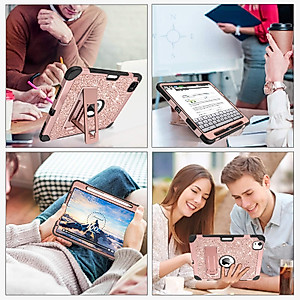 BENTOBEN iPad Air 5th Generation Case, iPad Air 4th Generation Case, Glitter Sparkly 3 Layers Shockproof Kickstand with Pencil Holder Protective Tablet Cover for iPad Air 2022/2020 10.9", Rose Gold