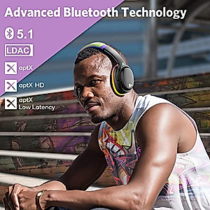 Ankbit E700 Bluetooth 5.1 Headphones with Hybrid Active Noise Cancelling, Over-Ear Wireless Headphones with LDAC for Hi-Res Wireless Audio, aptX HD & Low Latency, Clear Calls, 60H Playtime, Colourful