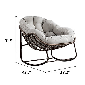 SZLIZCCC Patio Rocking Chairs, Oversized Wicker Egg Rocking Chair,Indoor & Outdoor Upholstered Papasan Chairs, Modern Lounge Chair for Balcony,Living Room Patio, Front Porch, Garden