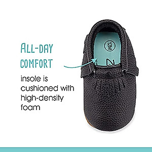 Zutano Unisex Baby Leather Moccasins, Slip Resistant, Soft-Sole Stay On Baby Shoes, Black, 18M