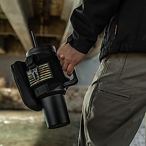 Iron Infidel Tactical Tumbler with Straw Lid - 40oz Insulated Tumbler for Men & Women that Fits Car Cup Holder with Rugged Sleeve to Store Keys, Wallet & Phone - Stealth Black