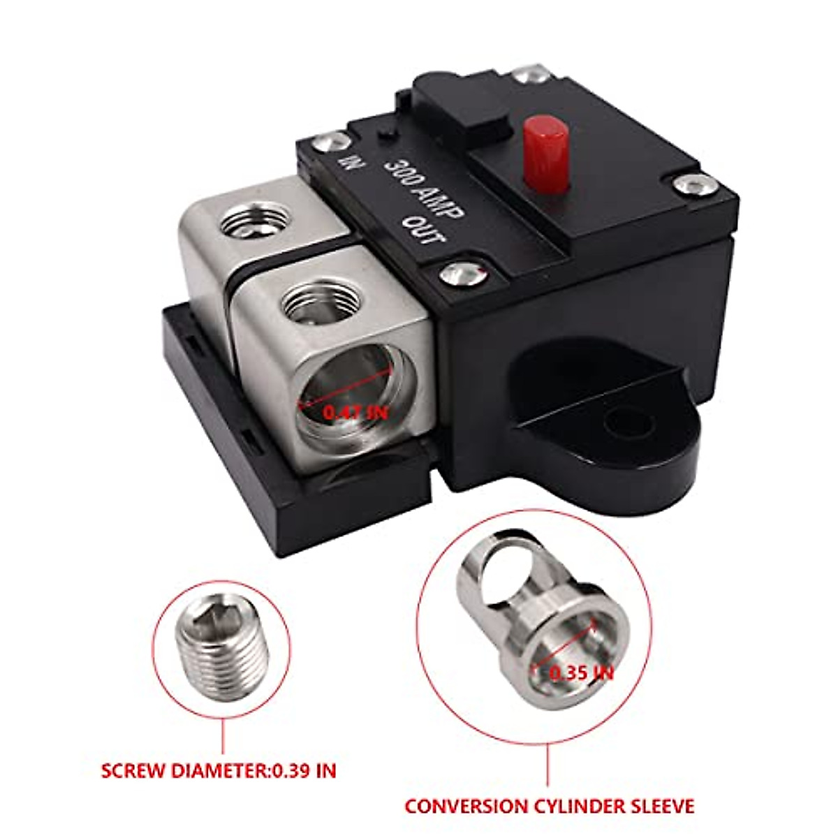 zipelo 100/200/300A Circuit Breaker Resettable, Self Recovery Circuit Breaker with Manual Reset Button, 12-48V DC Waterproof Surface for Power Audio System Protect, Inline Fuse for Vehicles (100A)