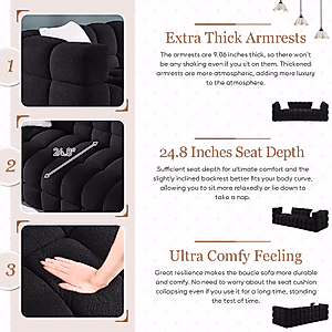 84.3" 3 Seater Modern Sofa Couch, Comfy Upholstered Living Room Sofa with 2 Pillows, Comfy Boucle Sofa with Solid Metal Legs, Contemporary Furniture Tufted Cloud Couch for Waiting Room, Office, Black