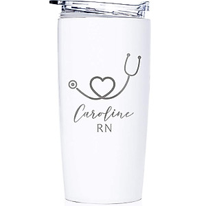 Lifetime Creations Engraved Personalized Nurse Stainless Steel Tumbler with Lid 20 oz (White) - Custom Nurse Gift, Doctor, Healthcare Worker, RN Coffee Travel Mug