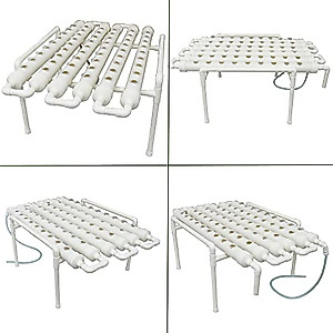 INTBUYING PVC Hydroponics Growing System, 54 Sites 6 Pipes Grow Kit for Leafy Vegetables, 1 Layers Hydroponic Kit with 110V Pump, Hose, Basket, Planting Sponges