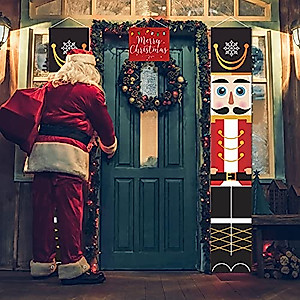 Merry Christmas Banner Decor Porch Sign, Christmas Decorations , Christmas Porch Banner Happy New Year Signs for Home Front Door Fireplace or Holiday Party Decor for Country Wall Hanging Outside (Christmas and New Year) (Christmas Doorman)