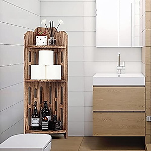 Meangood Bathroom Corner Shelf Stand, 3 Tier Solid Wood Display Shelf for Narrow Space, Shower Corner Shelf, Plant Stand Nightstand, for Living Room, Bedroom, Home Office, Elegant Carbonized Black