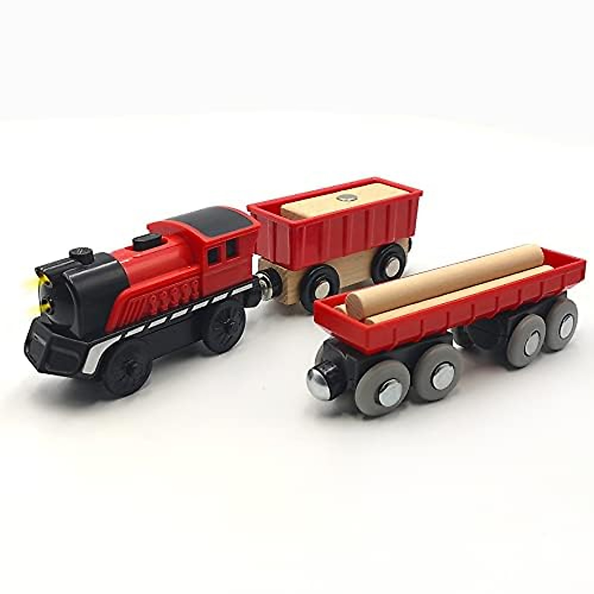 DSHMIXIA Battery Operated Cargo Train for Wooden Train Track Set Toys for Toddlers 3 4 5 Year Old Boys Kids Magnetic Couplings Construction site Fram Harbor Vehicle (Without Battery)