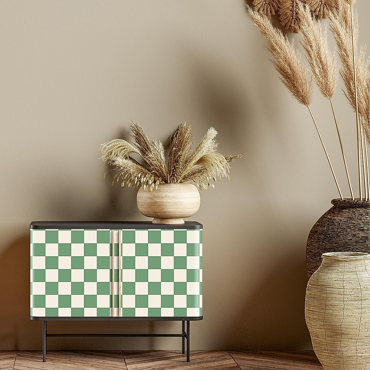 Drydiet Retro Checkerboard Peel and Stick Wallpaper 70s Checkered Wallpaper Checkered Removable Wall Paper Decorative Checkered Decor for Bathroom Cabinet(Green,9.8' X 15.75'')