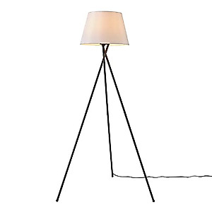 Globe Electric 67519 Allen 59" Floor Lamp, Matte Black, White Linen Shade, On Off Switch on Socket