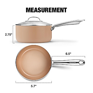HLAFRG 1QT Nonstick Saucepan with Lid, Ceramic Coating, 100% APEO & PFOA-Free, Small Pot with Stainless Steel Handle, Oven Safe, Easy to Clean, Cream White Pan