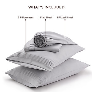 Bedsure Deep Pocket Full Size Bed Sheets Set - Fits Mattresses Up to 21 Inches Thick - 4 Piece GentleSoft™ Bed Sheets, Moisture Wicking, Cooling Bedsheet & Pillowcases, Easy & Secure Fit, Light Grey