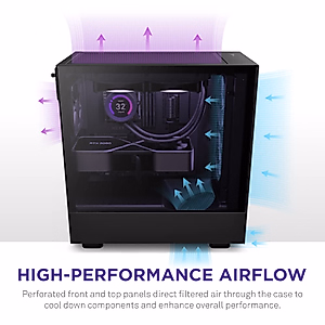NZXT H5 Flow Compact ATX Mid-Tower PC Gaming Case – High Airflow Perforated Tempered Glass Front/Side Panel – Cable Management – 2 x 120mm Fans Included – 280mm Radiator Support – Black