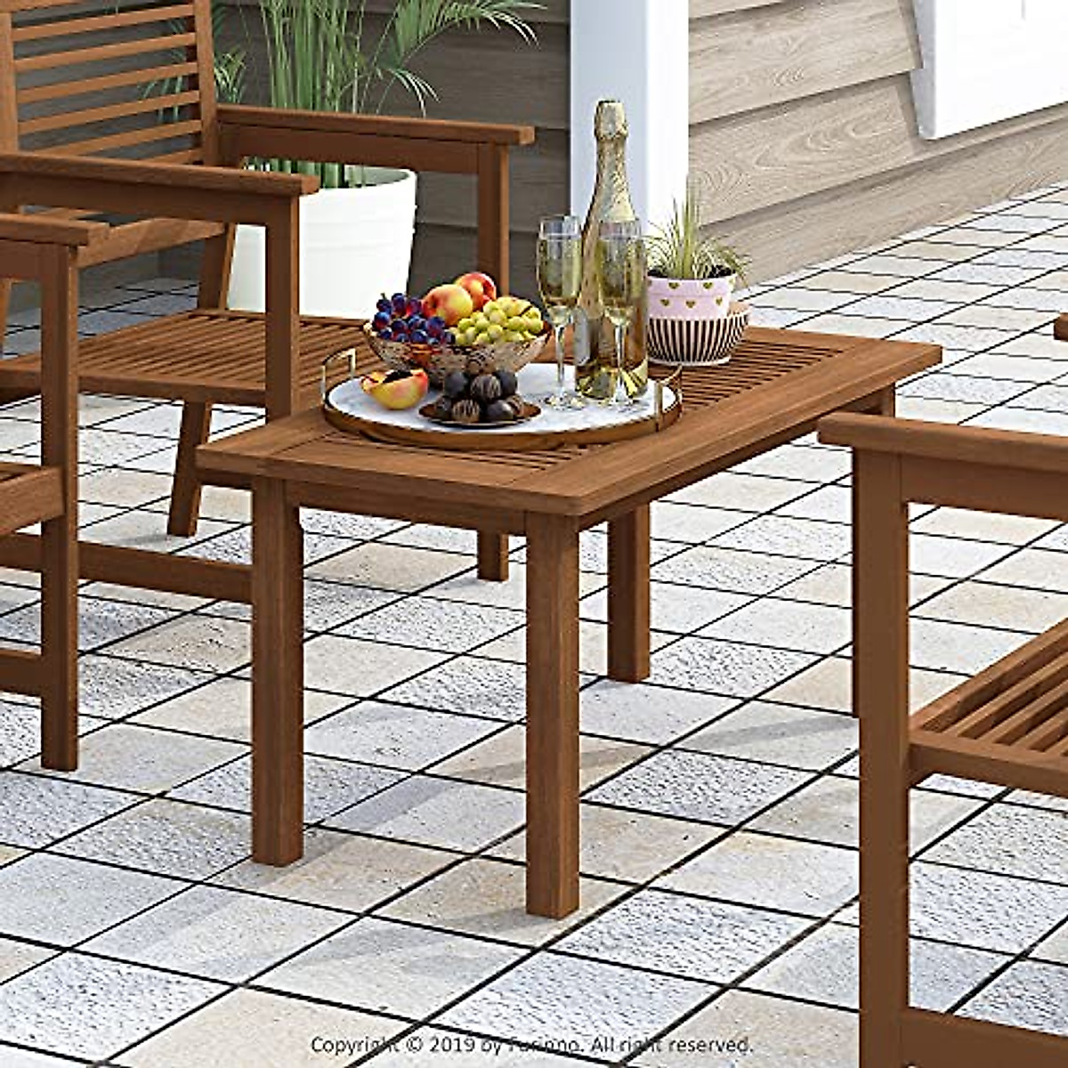 Furinno FG16504 Tioman Hardwood Patio Furniture Outdoor Coffee Table in Teak Oil, 1-Tier, Brown