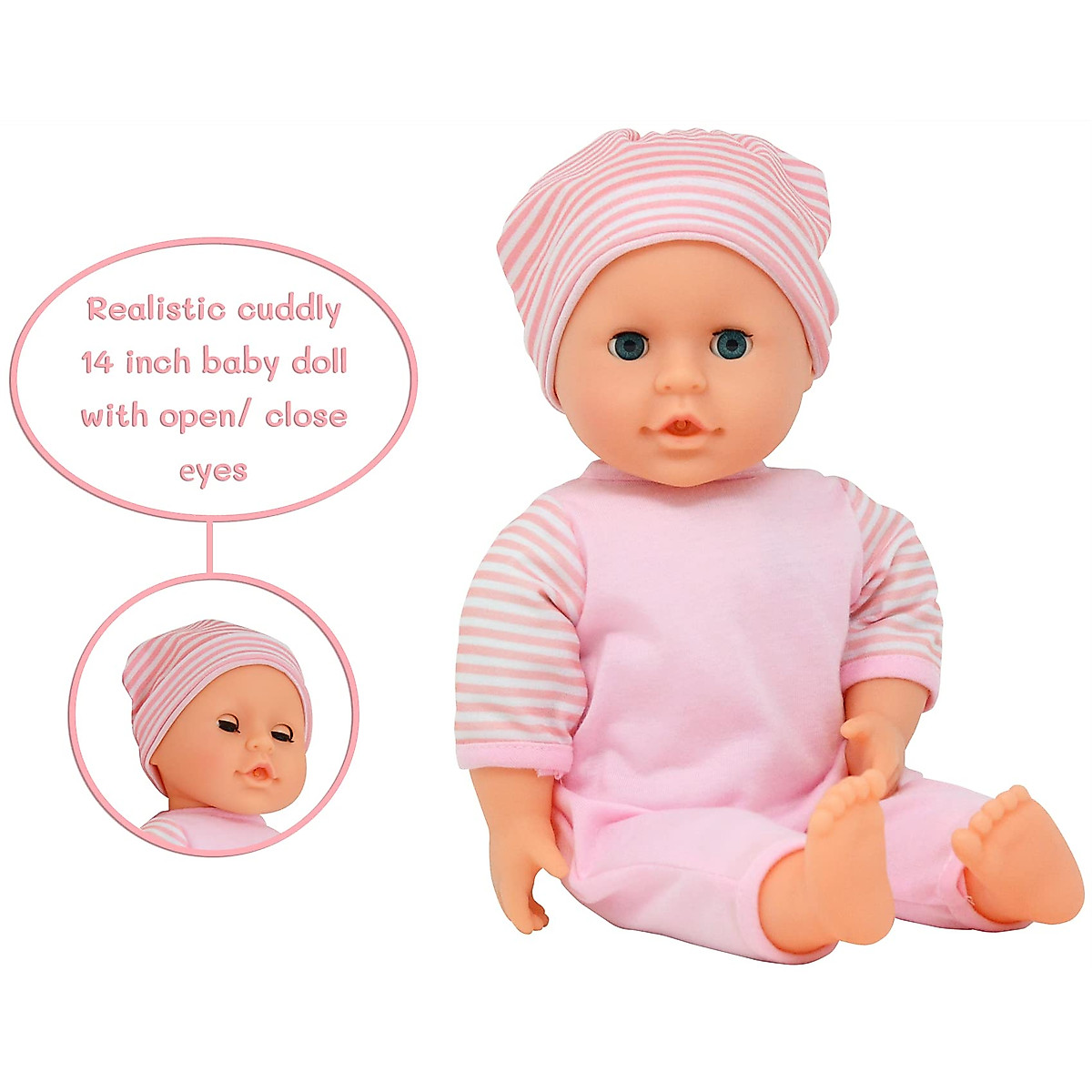 Interactive Talking Baby Doll Doctor Set Toy Pack for Kids – 14” Doll with Lights, Sound Effects, Pretend Play Dr Checkup Accessories – Pink Newborn Hospital Care Nursing Playset for Toddler Girl 3+