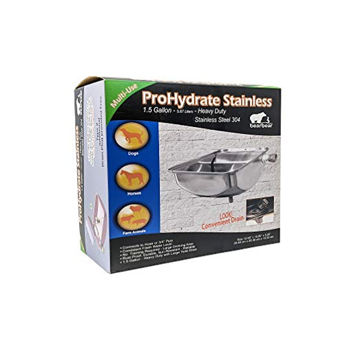 Bear Bear ProHydrate Stainless Steel Water Bowl/Fountain - Dogs, Horses & Farm Animals