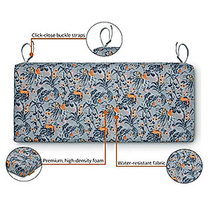 Vera Bradley by Classic Accessories Water-Resistant Patio Bench Cushion, 48 x 18 x 3 Inch, Rain Forest Toile Gray/Gold