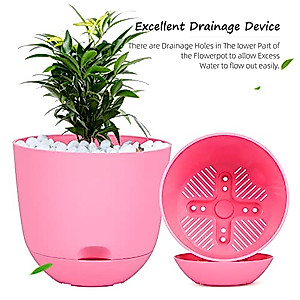 QCQHDU Plant Pots,3 Pack 8 inch Self Watering Planters High Drainage with Deep Saucer Reservoir for Indoor & Outdoor Garden Flowers Plant Pot-Pink…