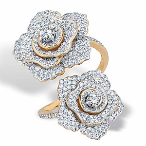PalmBeach Yellow Gold-Plated Round Cubic Zirconia Rose Wrap Ring Sizes 6-10 Size 9