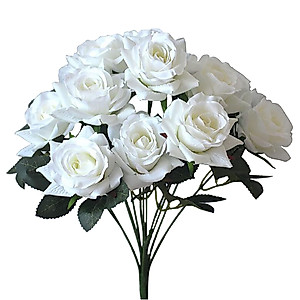 Artificial Rose Flower 12 Heads Bridal Bouquet Silk Rose Bulk for Wedding Home Valentine's Day Party Decor White Rose