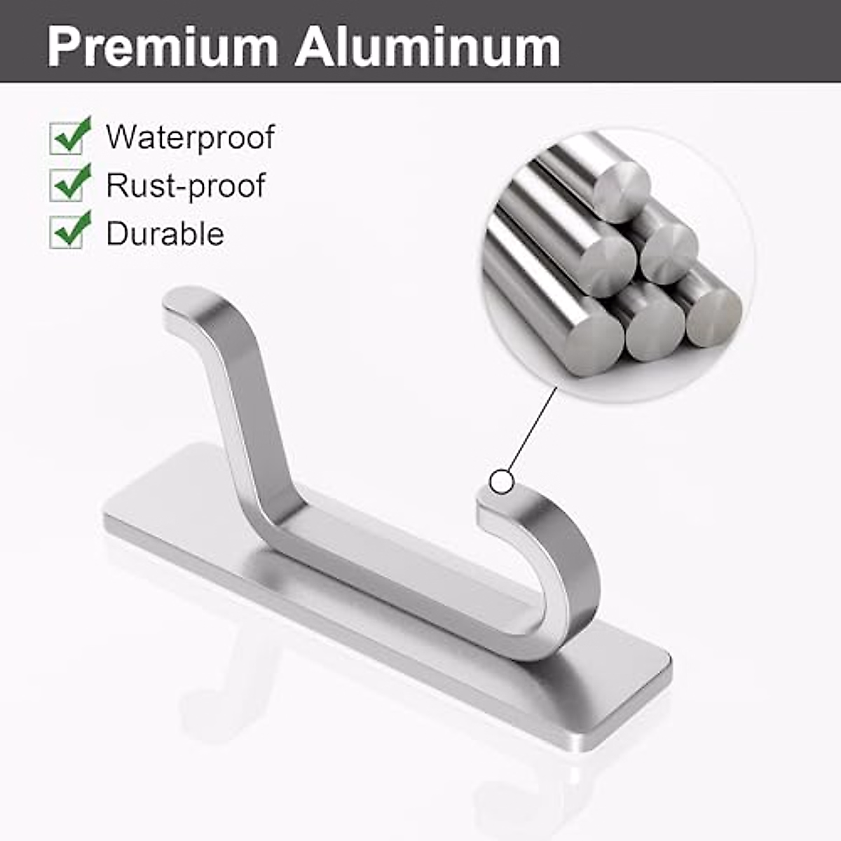 pickpiff Adhesive Coat Hooks, Extra Sticky Waterproof Metal Hook for Hanging Towels, Wreath, Purse, Hat, Cloth, Wall Mounted Hanger for Shower Bathroom Kitchen Door Heavy Duty, Silver, 4 Pack