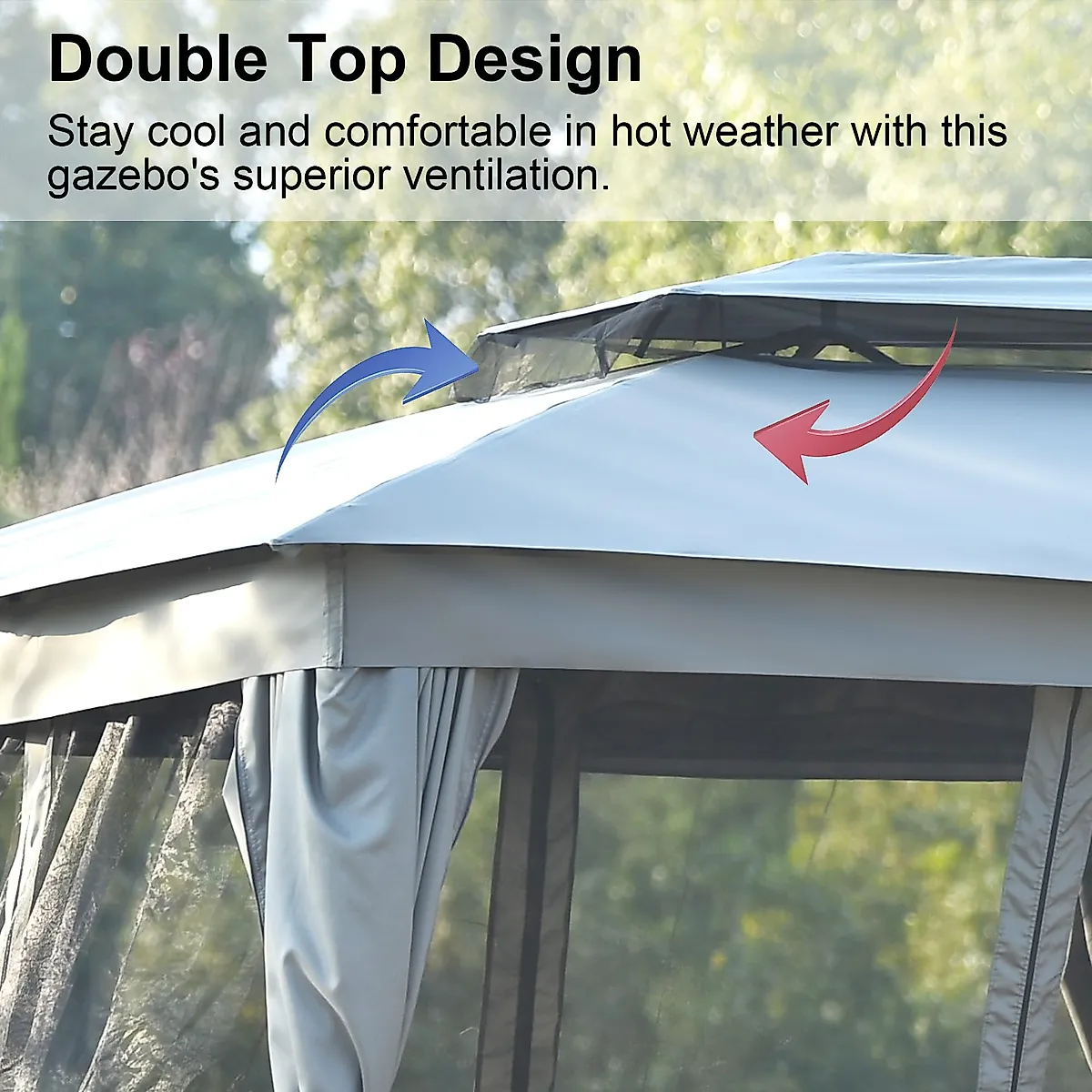 110x220 Outdoor Gazebo with Oxford Cloth & Mosquito Nets, Patio, Yard, Deck, Garden, Double Top Design Zipper Design Ultraviolet-Proof Waterproof Fireproof Withstand Strong Winds, Gray