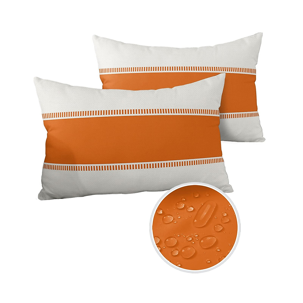 Outdoor Waterproof Throw Pillow Covers 20 x 12 Inches Set of 2 Orange White Stripes Minimalist Simple Pattern Decorative Cushion Cover Pillowcase for Garden Patio Tent Beach Livingroom Sofa Couch