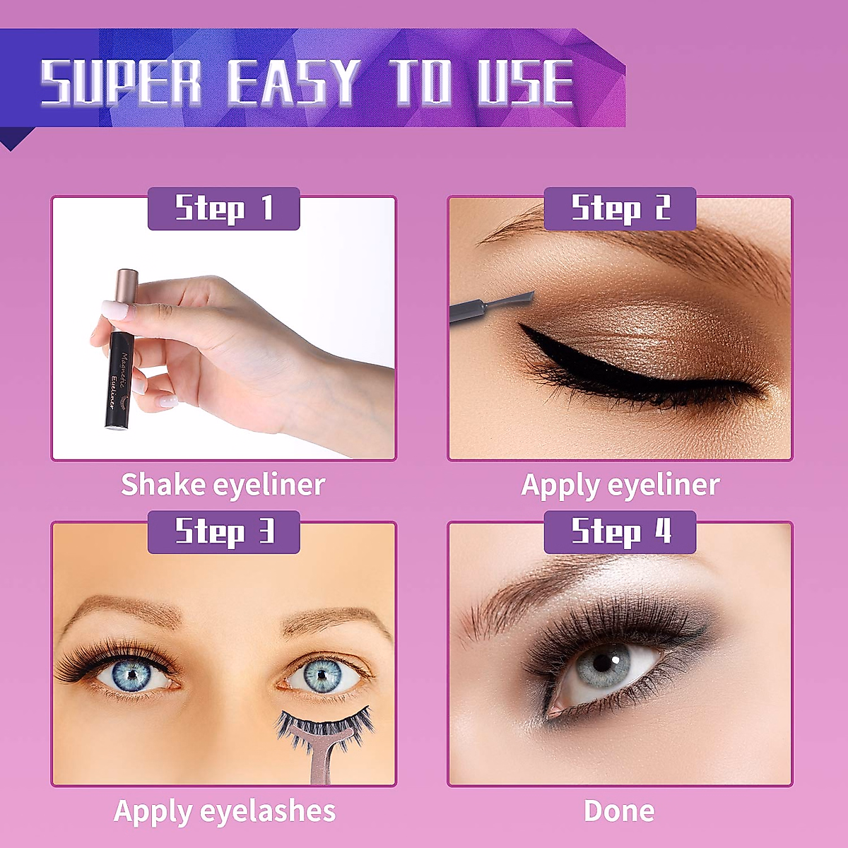 Magnetic Eyelashes with Eyeliner Kit- 10 Pairs Premium 3D Natural Look Reusable Eyelashes with Tweezers Applicator, Strong Magnetic Eyeliner and Lashes Set by DEJAVIA, No Glue Needed