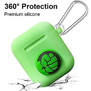 MJCMYC AirPods Case Designed for AirPods 2 & 1, AirPods Case Cover with Keychain,Soft Silicone Material for Boys and Girls,Super Hero Character Surface Earphone Case (Hulk)