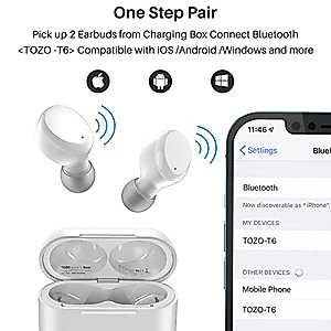 TOZO T6 Protective Silicone Case White & TOZO T6 True Wireless Earbuds Bluetooth Headphones White