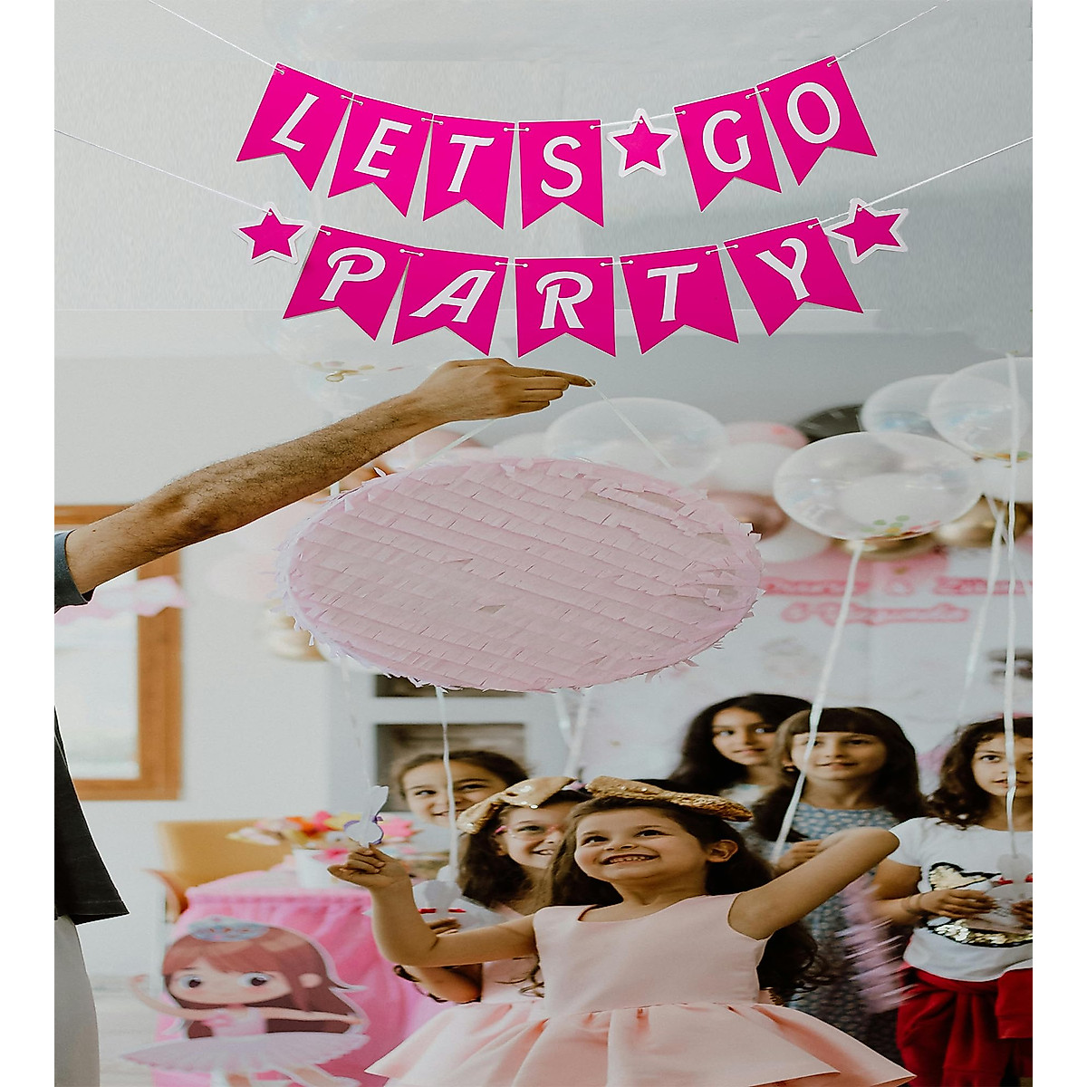 UOREND Pink Let's Go Party Banner,Pink Themed Bachelorette/Birthday/Engagement/Bridal Shower Party Decorations,Let's Go Girls Sign,Hot Pink Glitter,Makeup,Pink Doll,21st Birthday Party favors,Photo Booth Prop