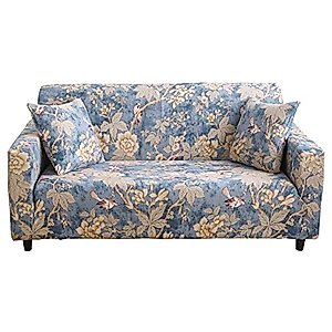 Celevingne Stretch Couch Cover Printed Sofa Cover Sofa Protector for Sofa-4 Seater Elastic Sofa Slipcover with 1 Pillowcase(Golden Trees, Sofa-4 Seater)