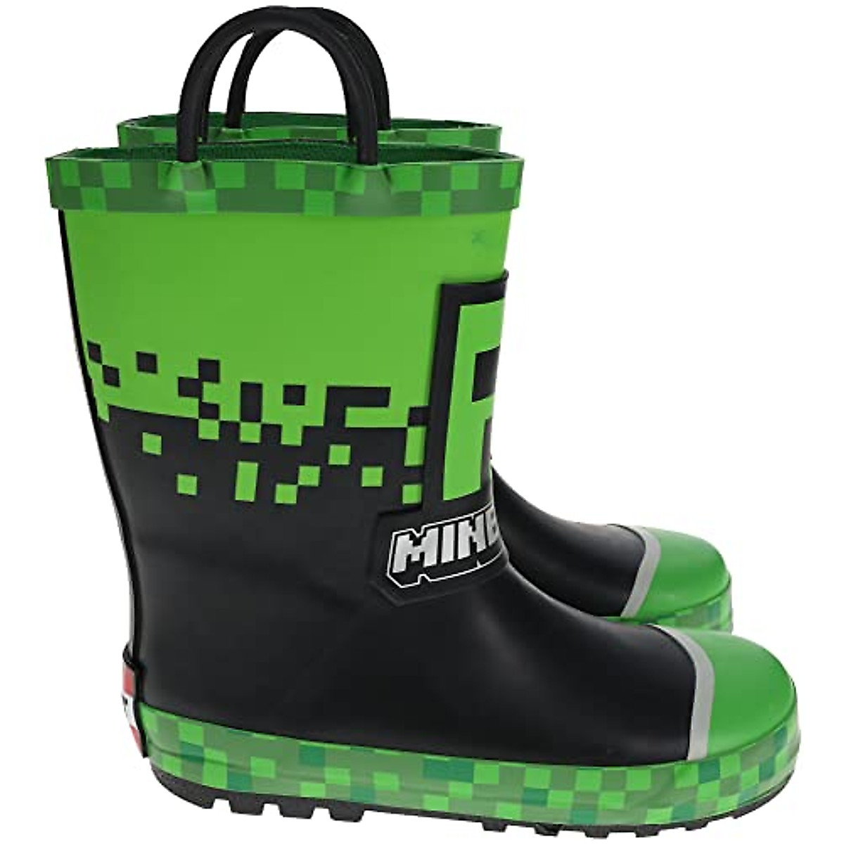 Minecraft Rain Boot for Kids, 100% Rubber Creeper Wellie Boot Waterproof, Green/Black, Little Kid Size 12/13