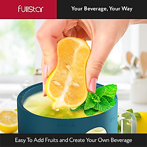 fullstar Glass Cups with Lids and Straws - Drinking Glasses, Glass Tumbler with Straw and Lid, Iced Coffee Cups, Glass Coffee Cups with Bamboo Lids (Dark Teal, 1 Pack)