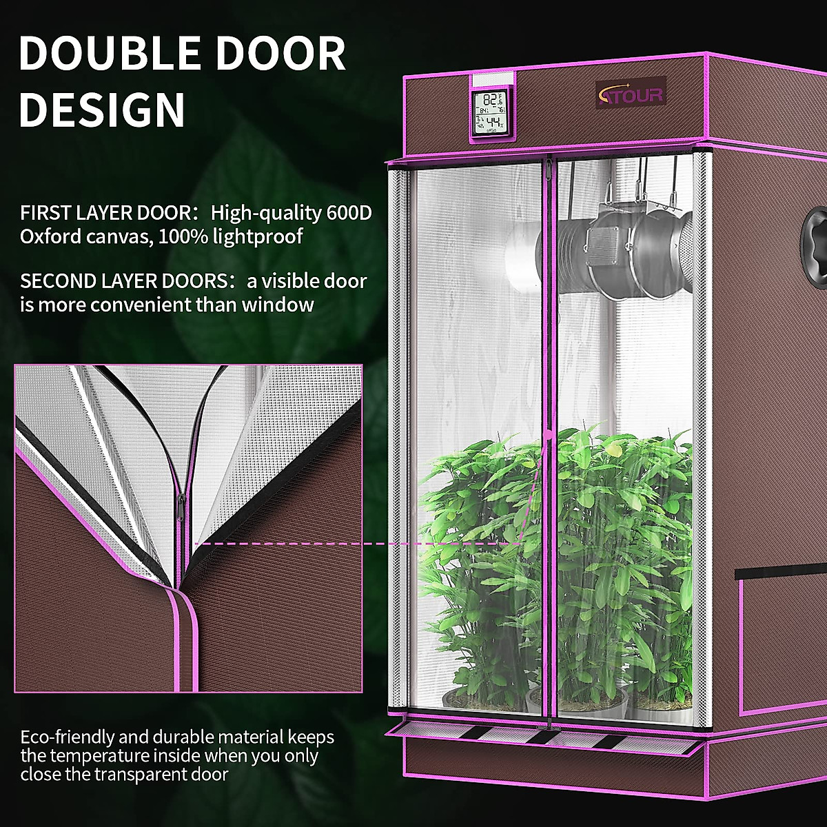ATOUR 2x2 Grow Tent, 24"x24"x48''High Reflective Mylar 1680D Hydroponic Grow Tents, Waterproof Grow Tent with Double Cleart Observation Door and Floor Tray, for Indoor Plant Growing