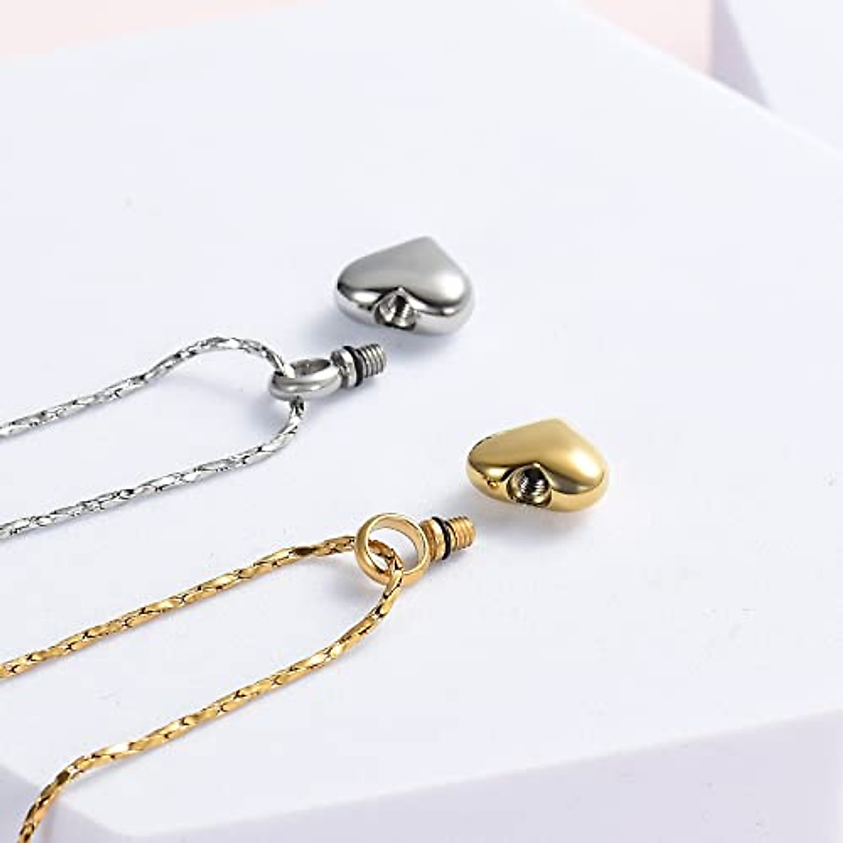 Imrsanl Small Heart Cremation Urn Necklace for Ashes Stainless Steel Memorial Ash Pendant Keepsake Jewelry (Silver & Gold)
