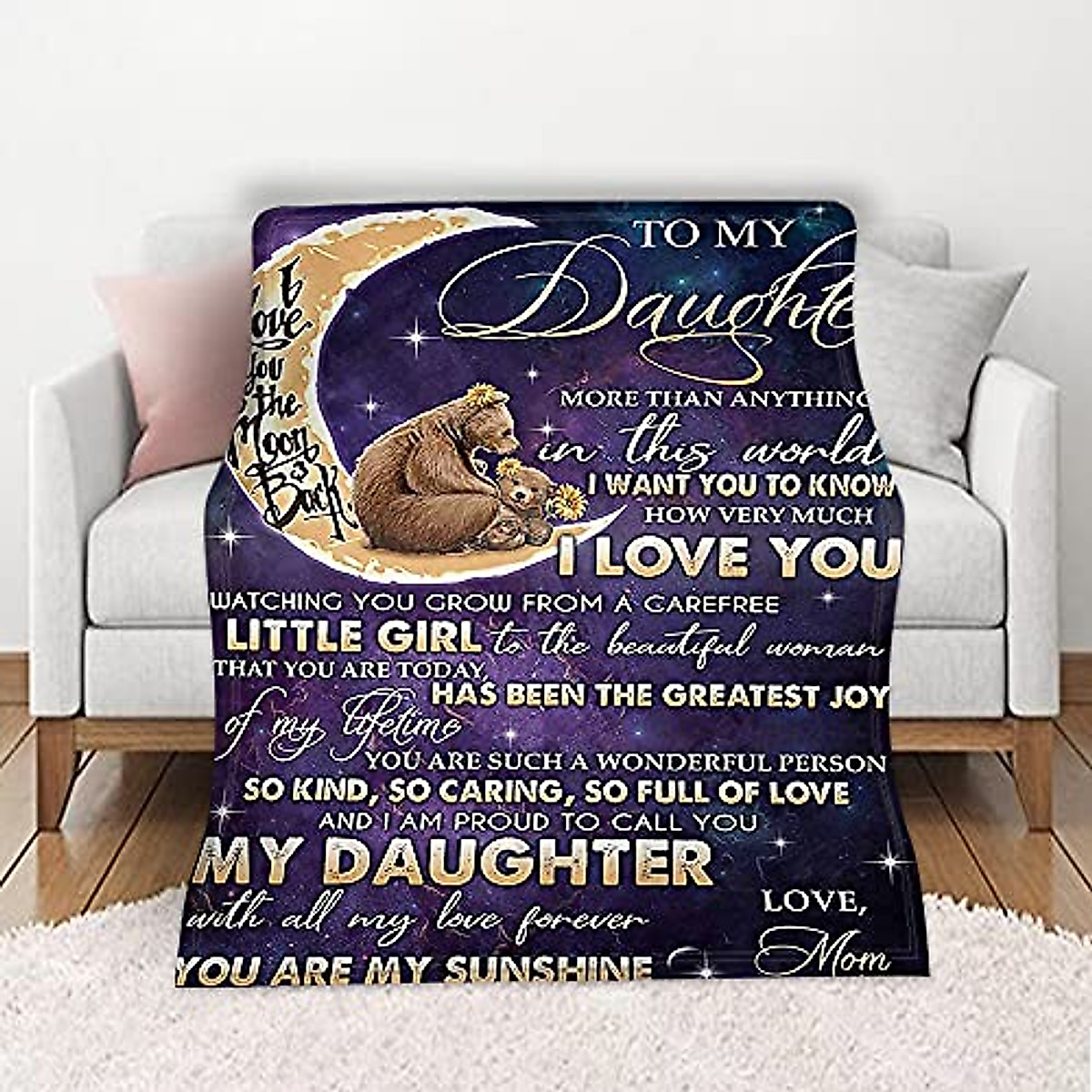 WOLMAZEN Blanket Daughter Gifts from Mom, Gift for Daughter, Bear Blanket Cute Funny Bear Animal Throw Blanket for Couch and Bed, Birthday Gifts