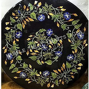 Black Marble Inlay Coffee Table 30" Round Center Table, patio table, Hallway Center Table, Centre Piece, Piece of Conversation