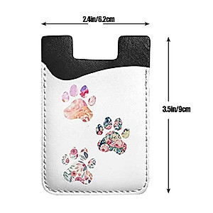 Floral Paw Print Trio Cell Phone Card Holder Stretchy Wallet Pocket Credit Card ID Case Pouch Sleeve 3M Adhesive Sticker Compatible with iPhone Samsung Galaxy Android Smartphones