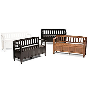 SIMPLIHOME Brooklyn SOLID WOOD 48 inch Wide Entryway Storage Bench with Safety Hinge, Multifunctional in Coffee Brown